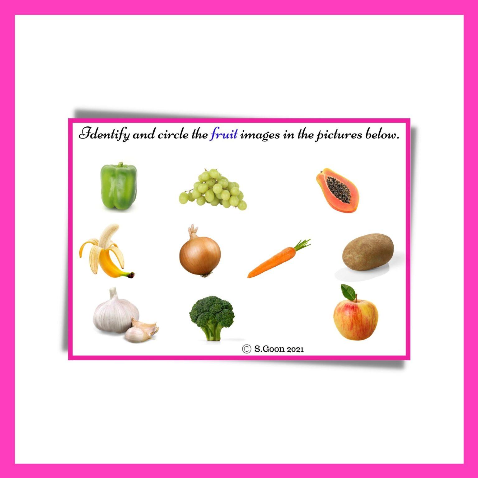 Free Fruits and Vegetables Identification Worksheet - Resource For Teacher