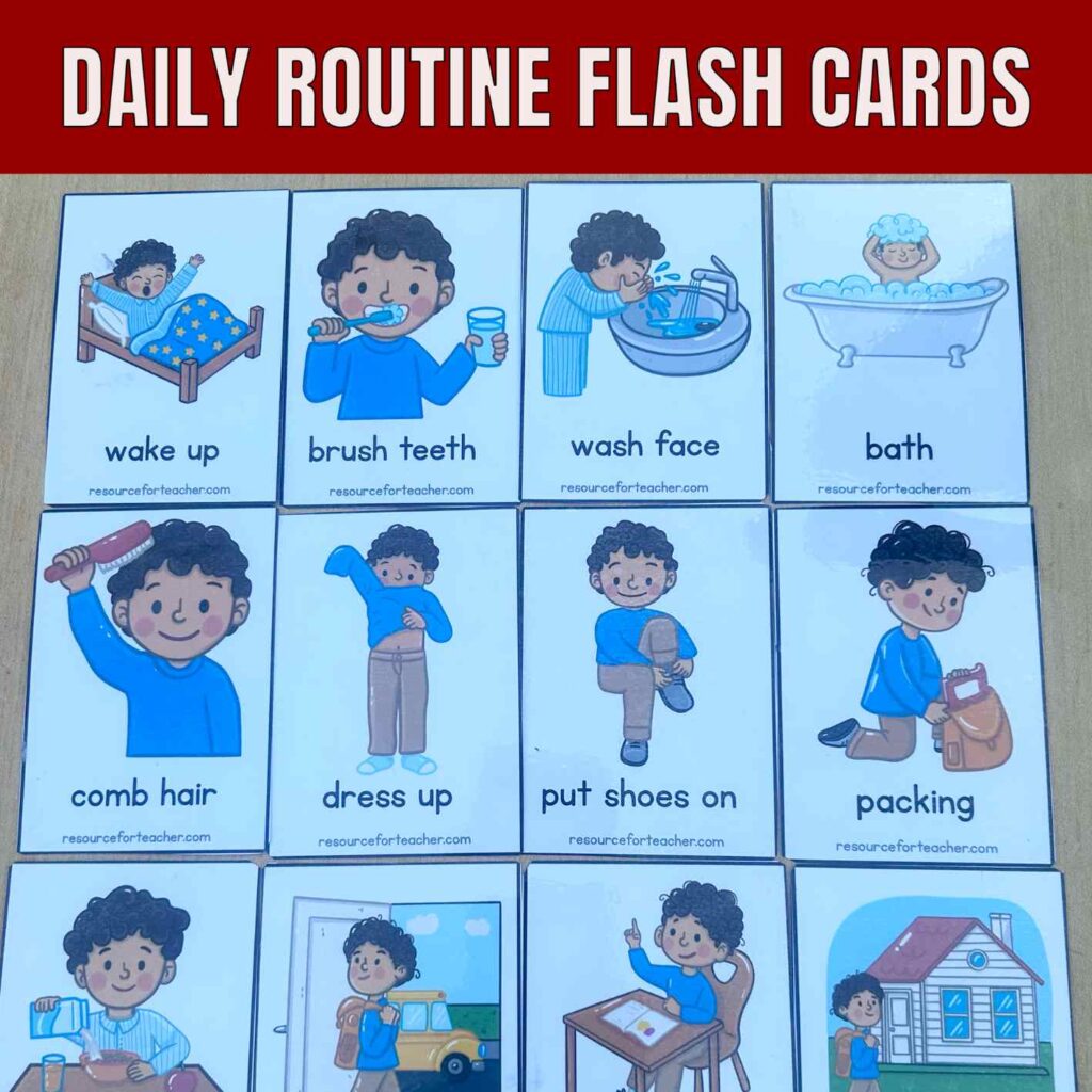 Preschool Daily Routine Flash Cards for Boys - Resource For Teacher