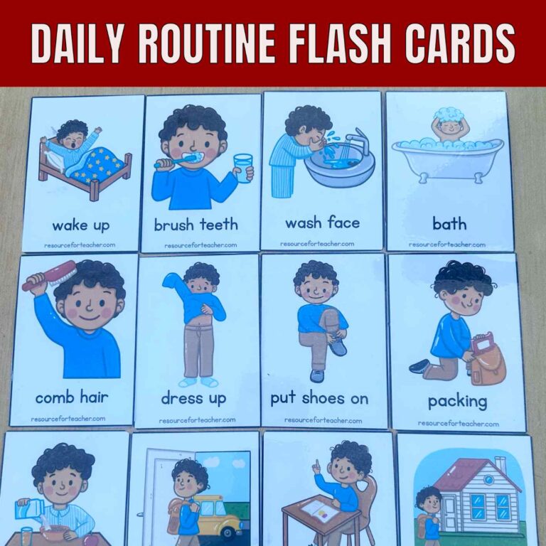 Preschool Daily Routine Flash Cards for Boys - Resource For Teacher