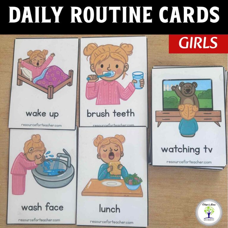 Preschool Daily Routine Flash Cards for Firls - Resource For Teacher