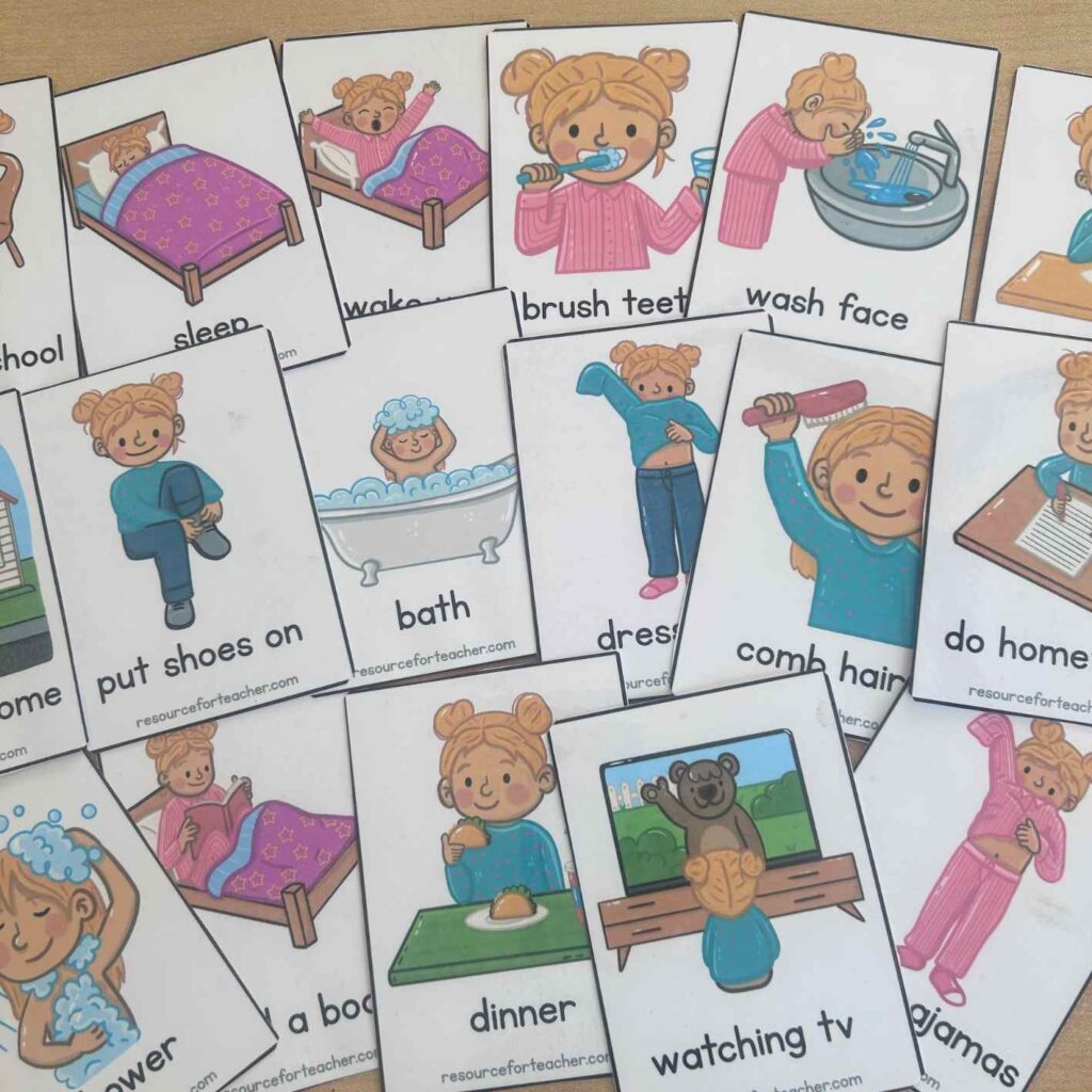 Preschool Daily Routine Flash Cards for Firls - Resource For Teacher