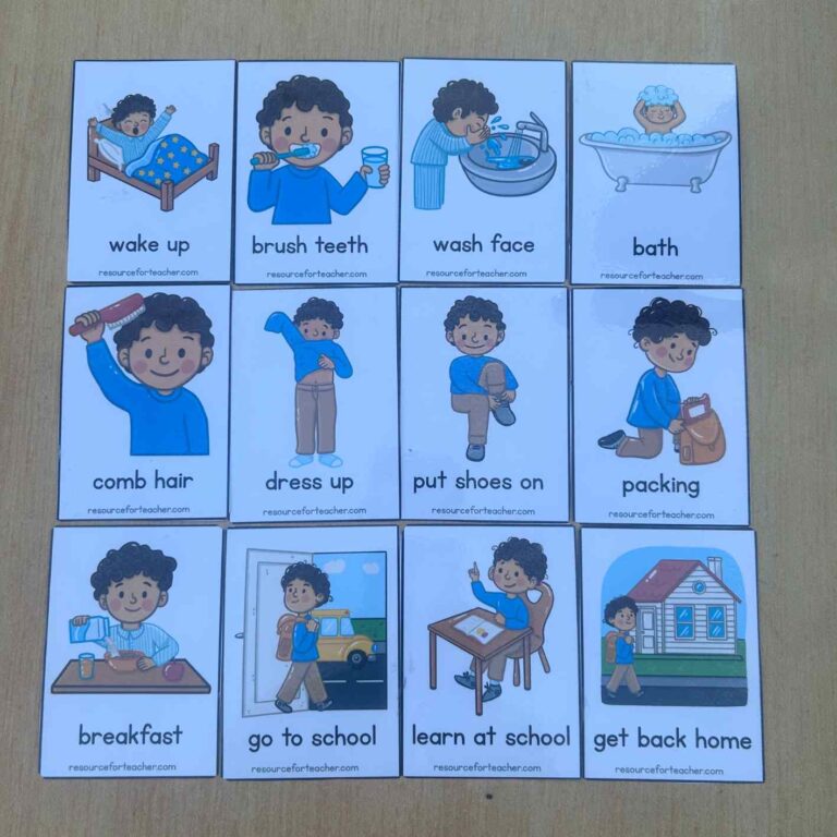 Preschool Daily Routine Flash Cards for Boys - Resource For Teacher